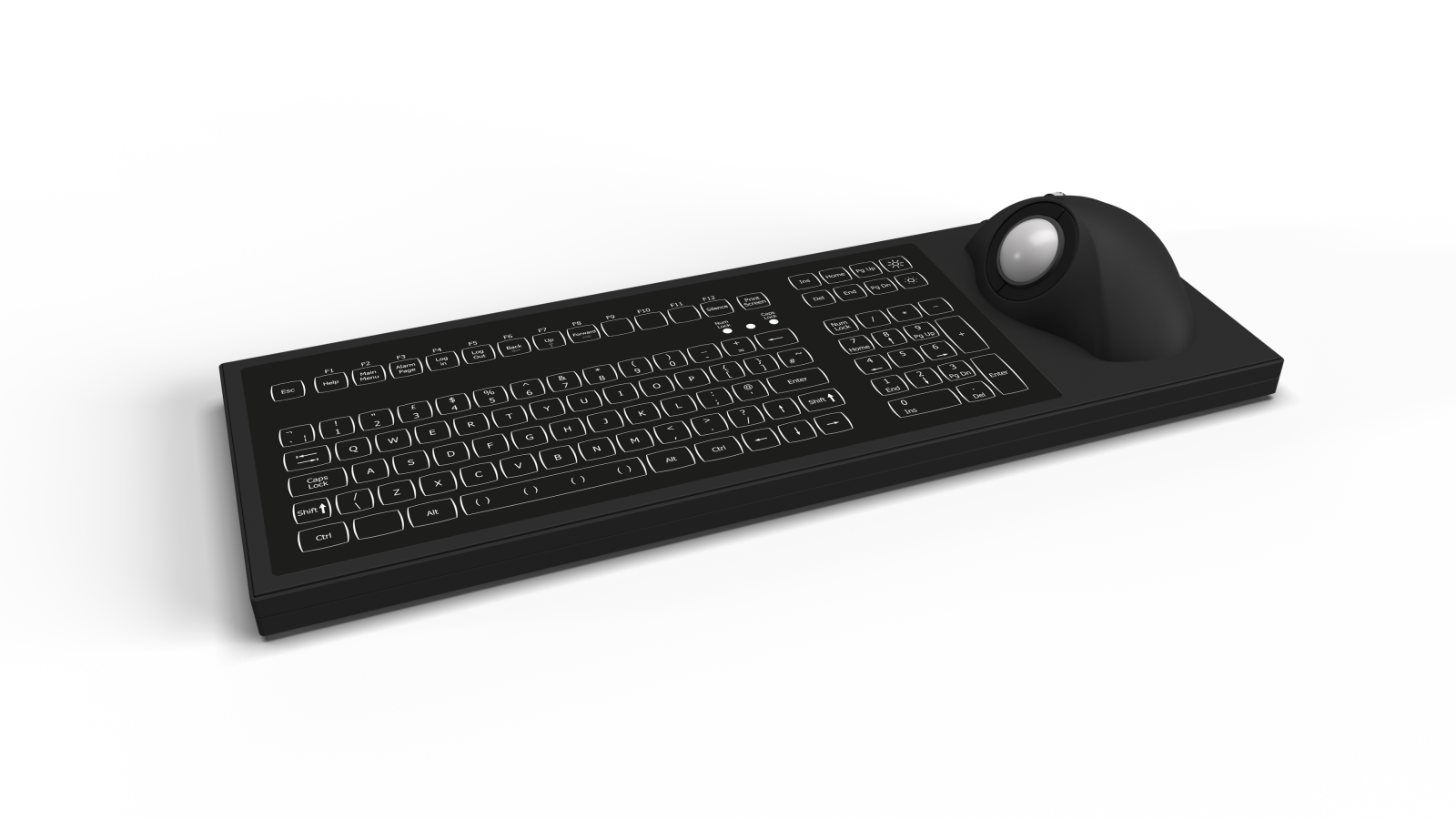 Backlit waterproof keyboard with E38 ergonomic trackball - Desktop | NSI
